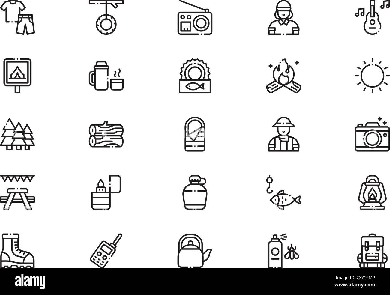 Summer camp icons collection is a vector illustration with editable ...