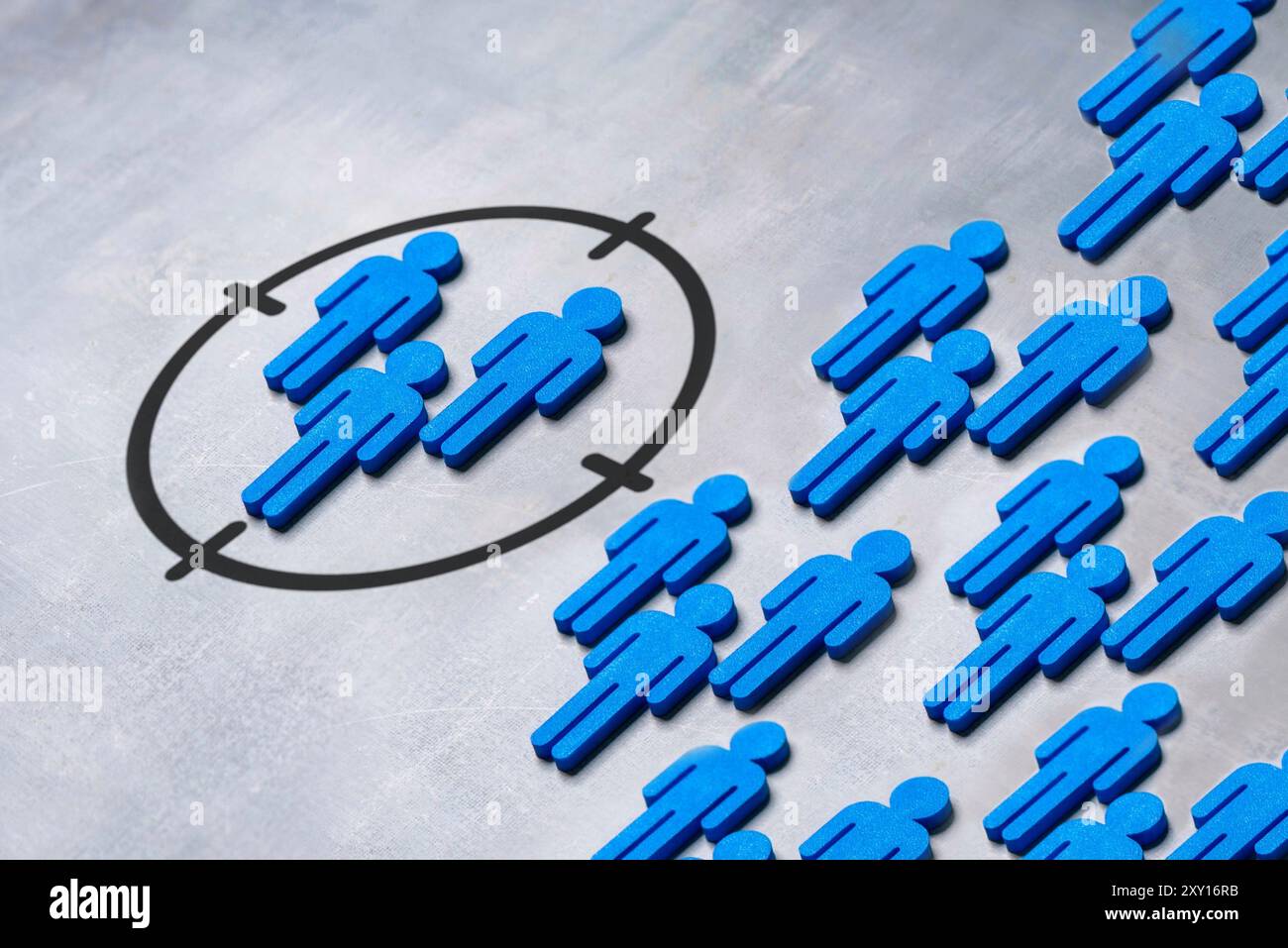 Group of human figures in a targeting reticle on grey background ...