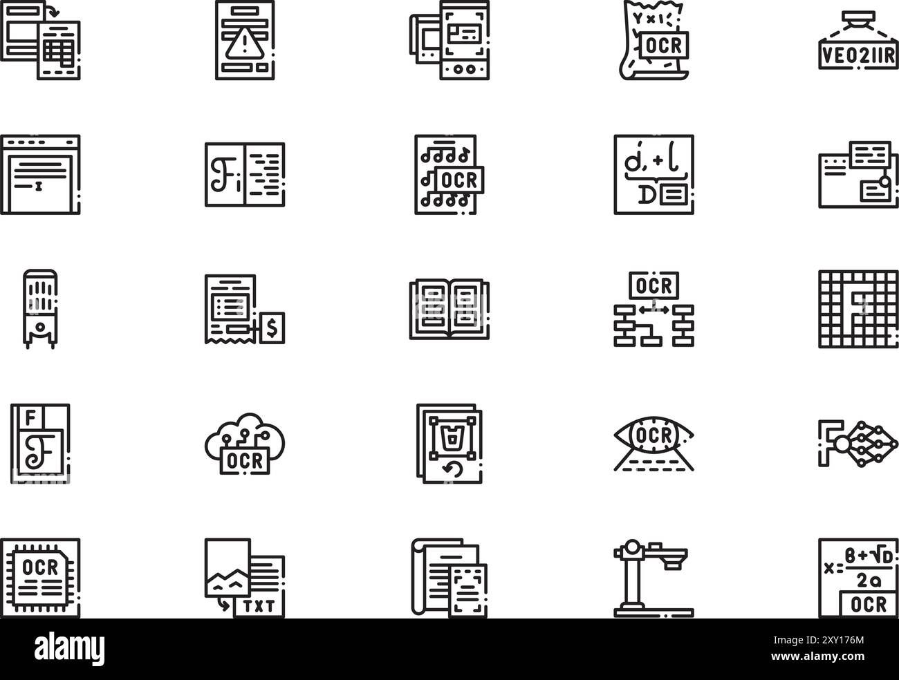 Optical character recognition icons collection is a vector illustration ...