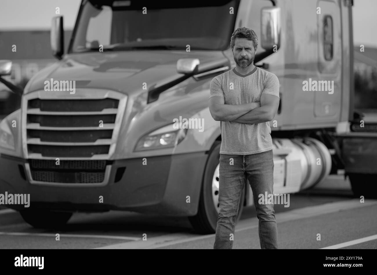 Male driving truck Black and White Stock Photos & Images - Alamy
