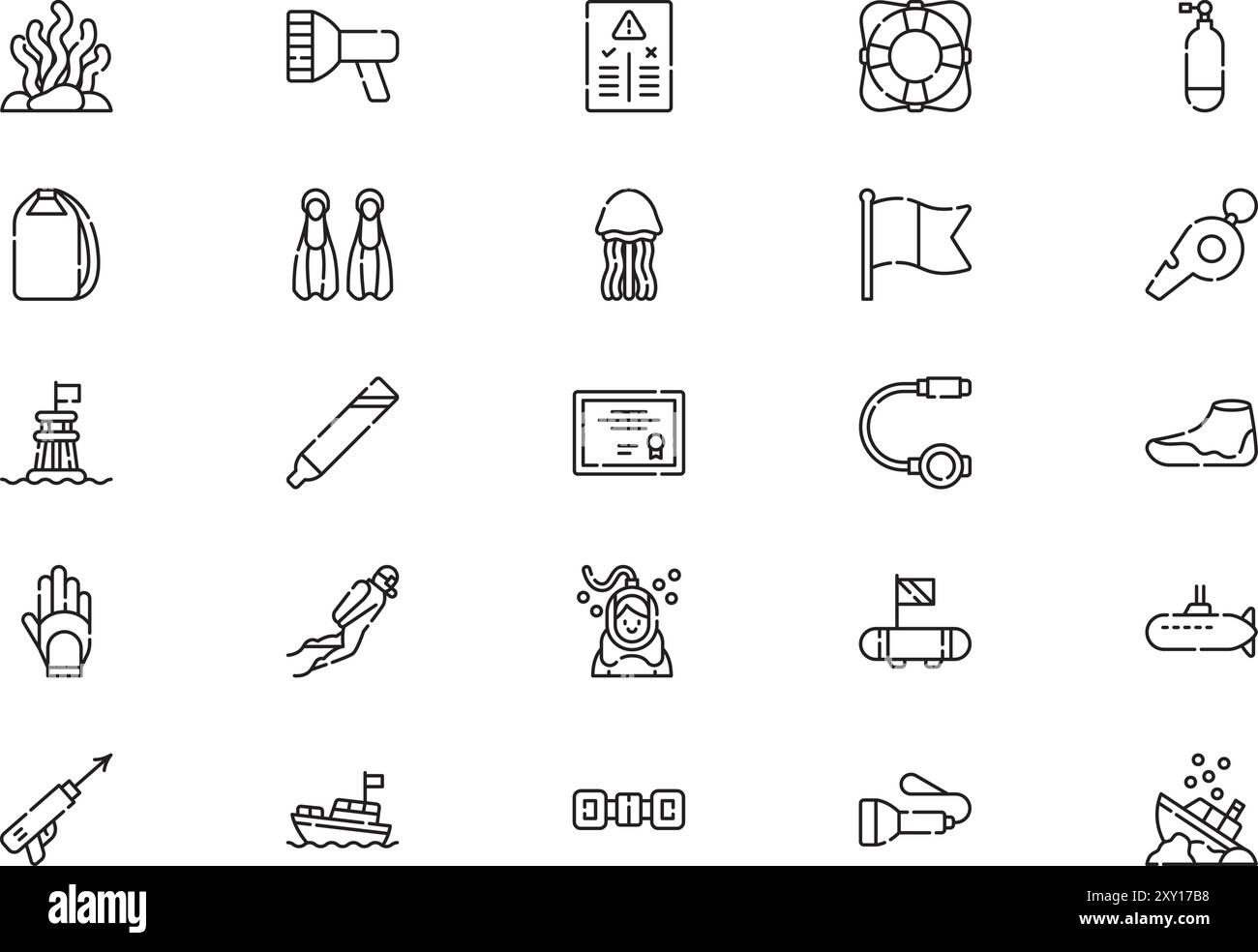 Diving icons collection is a vector illustration with editable stroke ...