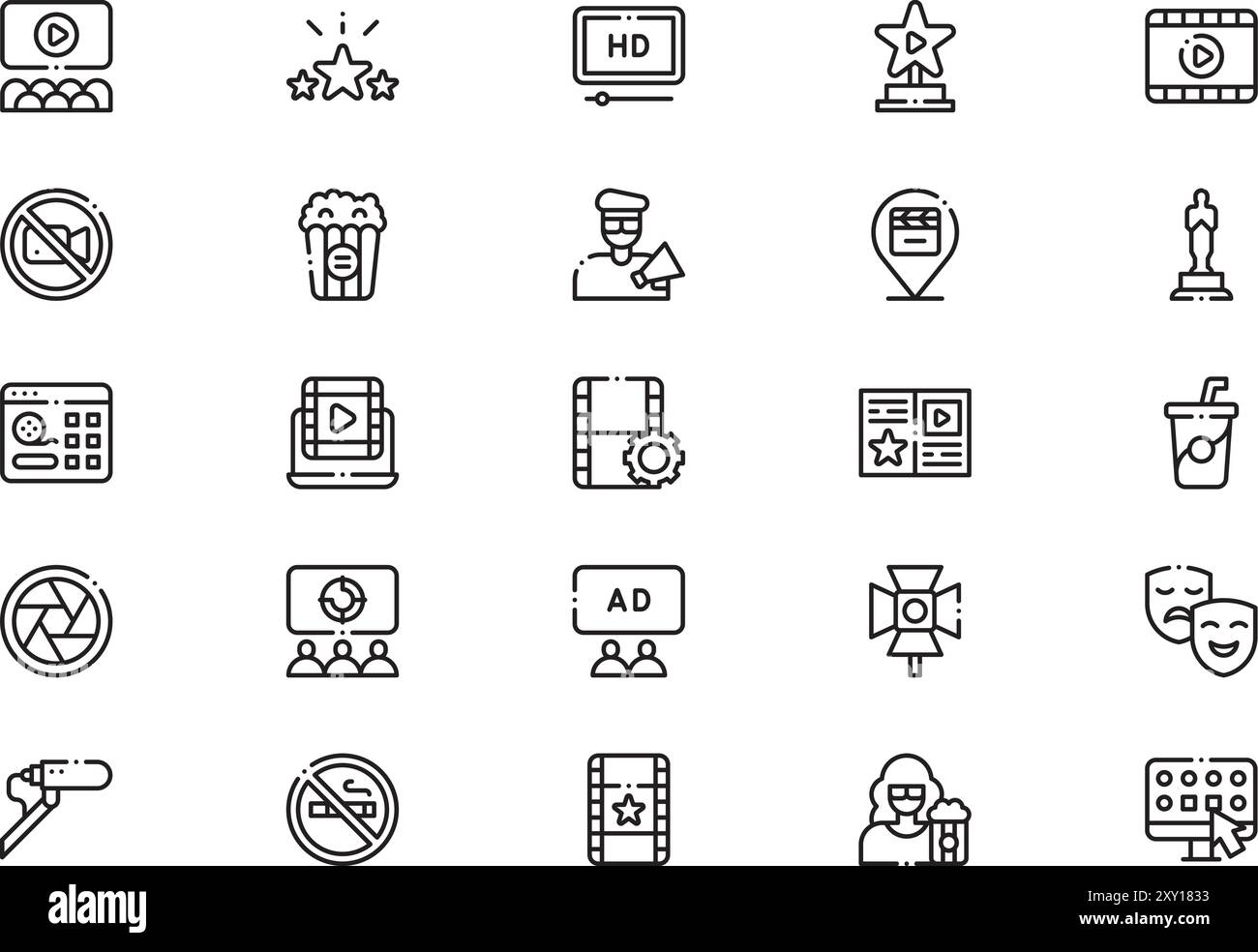 Cinema icons collection is a vector illustration with editable stroke ...