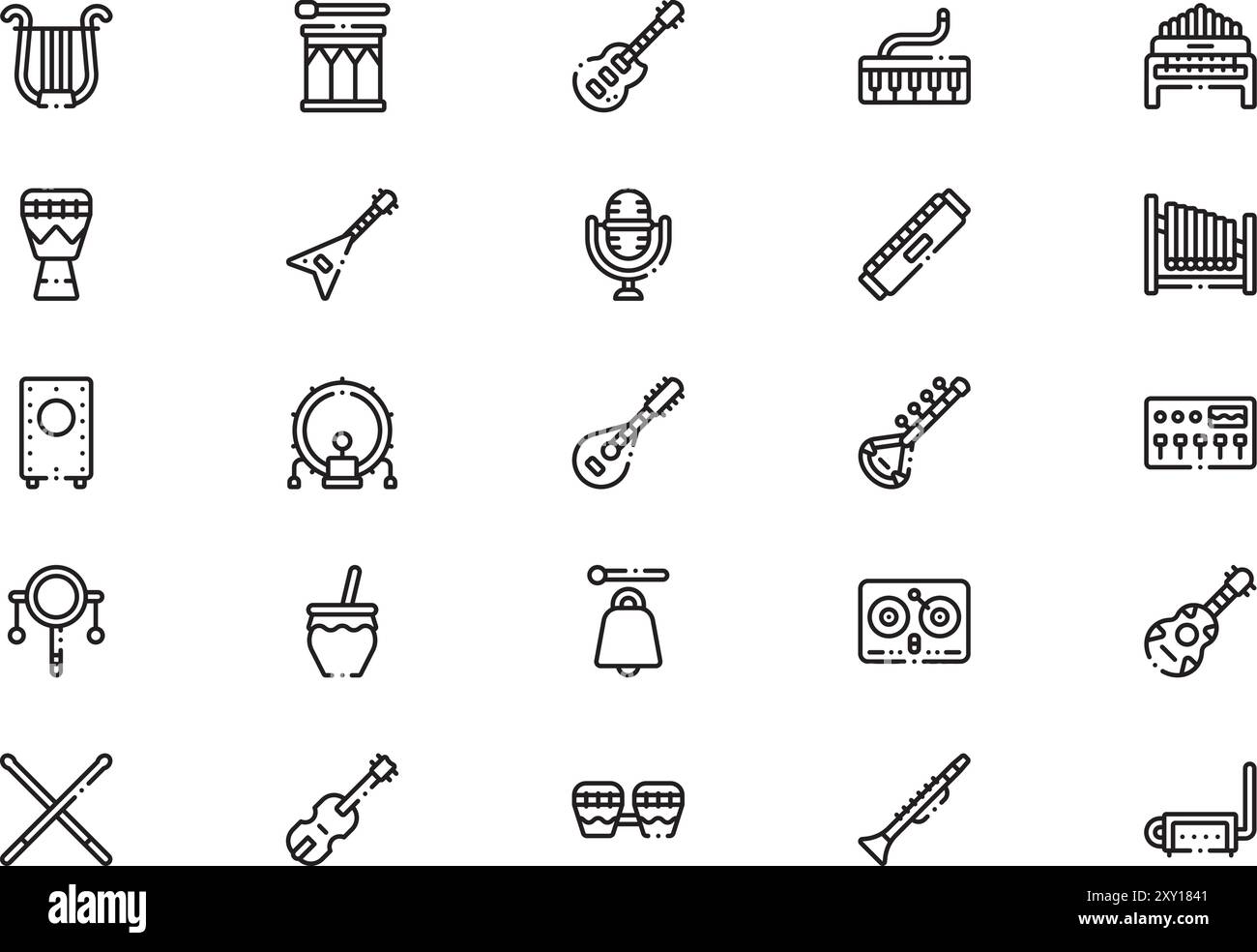 Music instruments icons collection is a vector illustration with ...