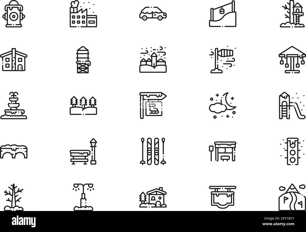 Winter town icons collection is a vector illustration with editable ...