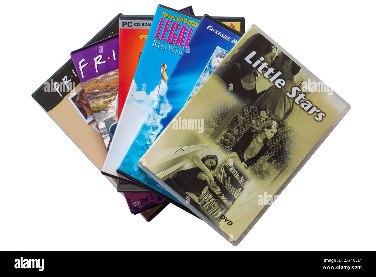 pile of DVDs with Little Stars DVD on top isolated on white background ...