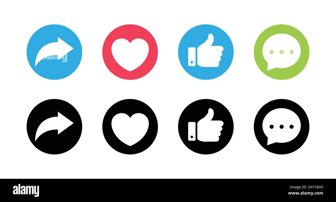 Like, Share, comment and love heart icon buttons. Like button, thumb up ...