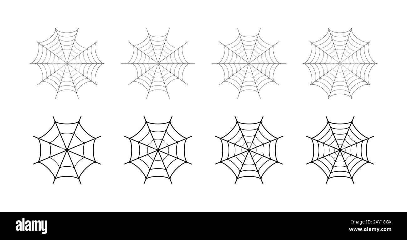 Spider web icon set in different shape. Outline set of spider vector ...
