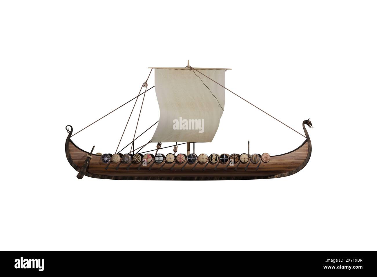 Viking ship longship white background 3D render image side view of a sailing ship Stock Photo ...