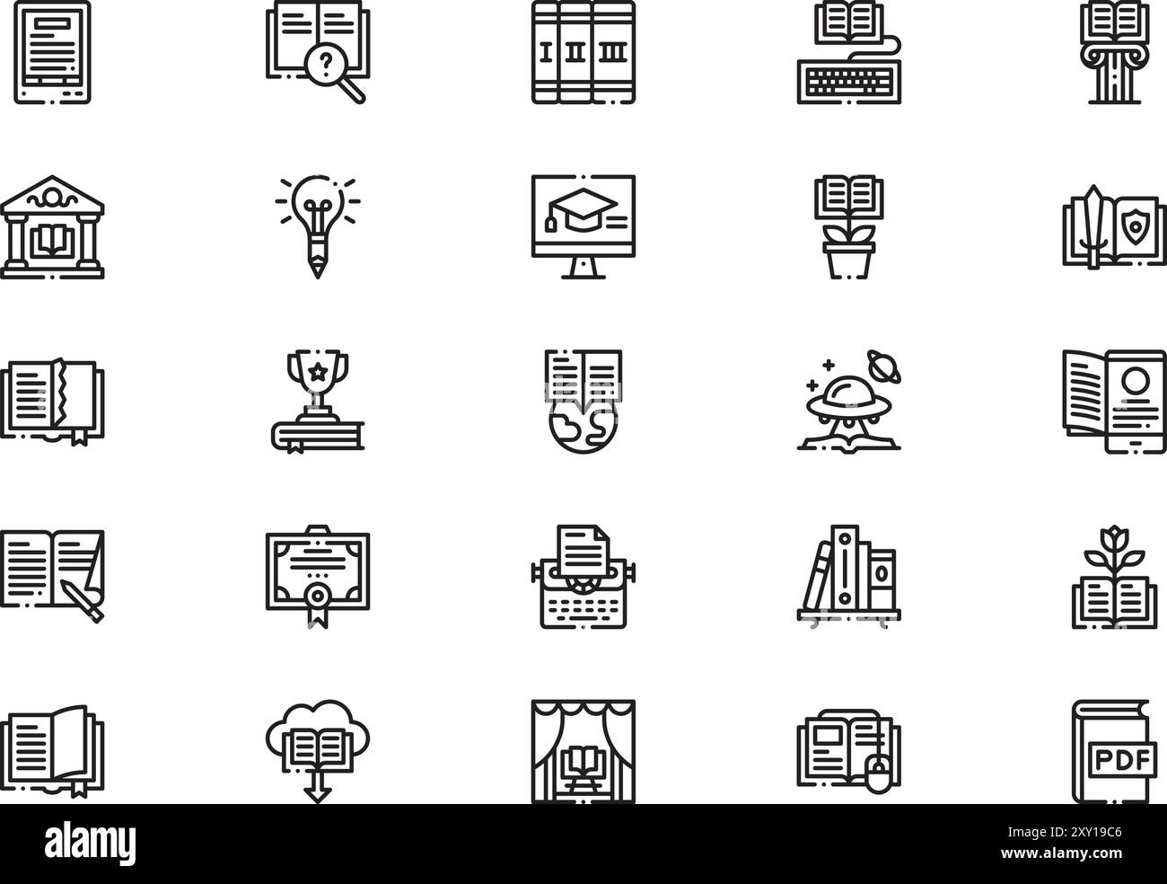 Literacy icons collection is a vector illustration with editable stroke ...