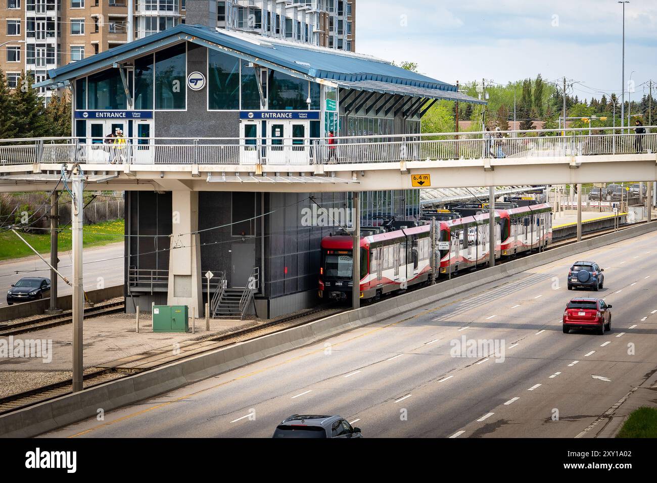 Calgary Alberta Canada, June 20 2024: Public rail transit station next ...