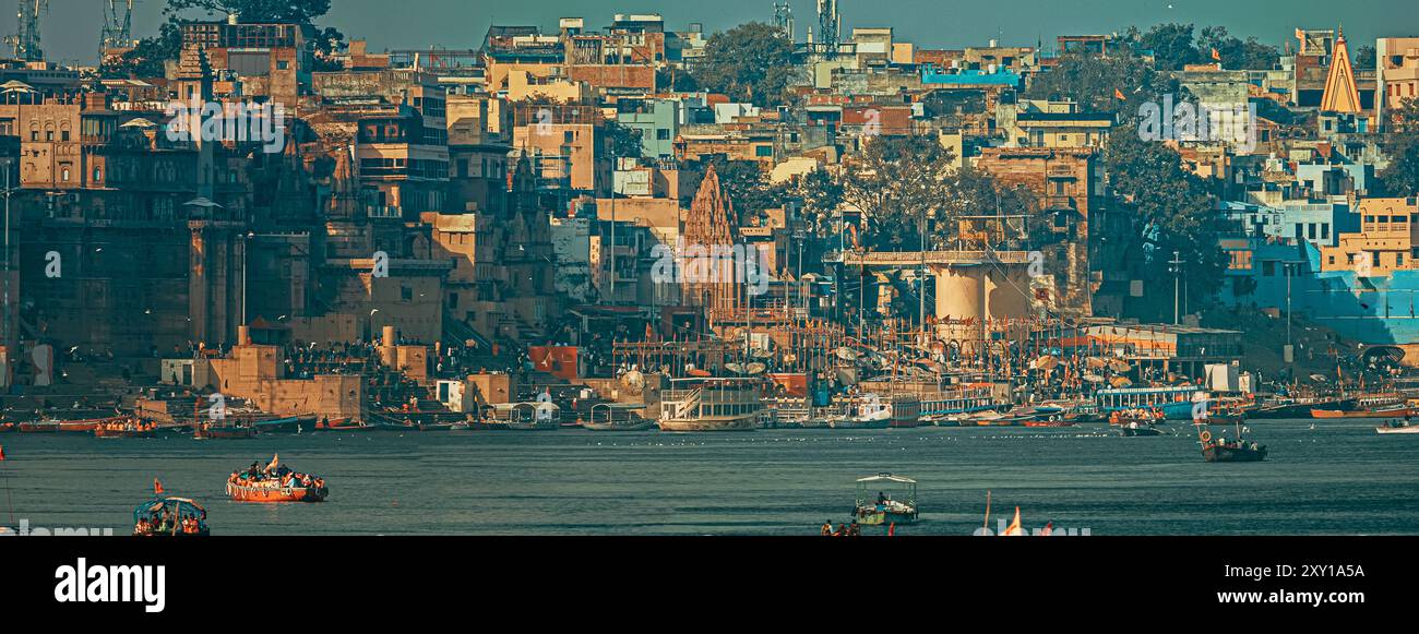 Varanasi, Uttar Pradesh, India. Boats Floating Near Rana Mahal Ghat ...