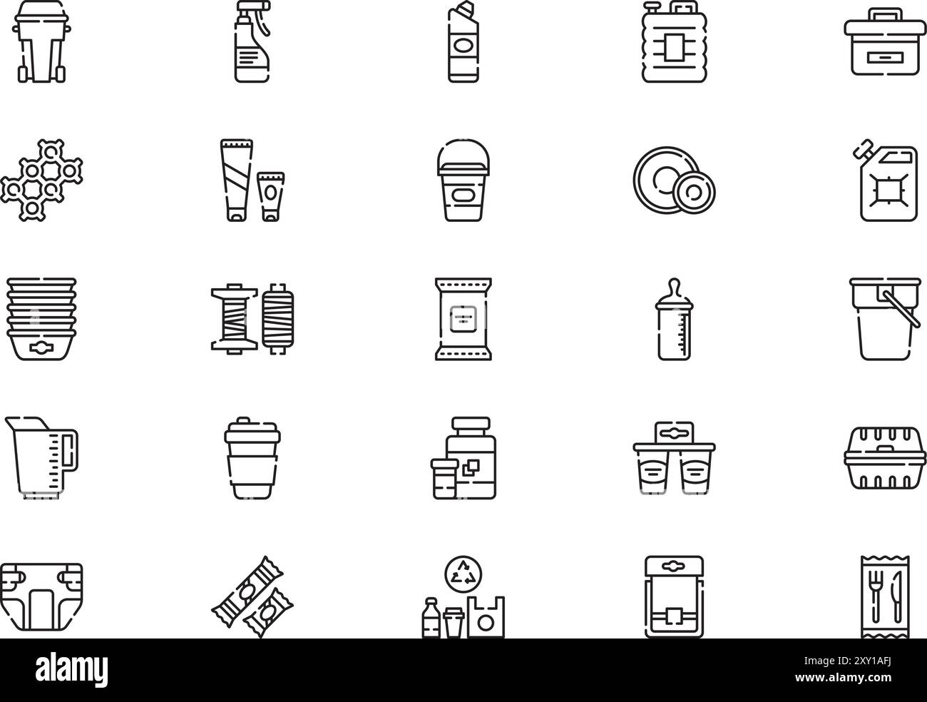 Plastic products icons collection is a vector illustration with ...