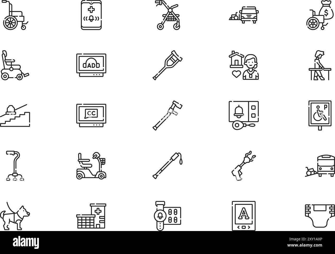 Disabled people assistance icons collection is a vector illustration with editable stroke Stock ...
