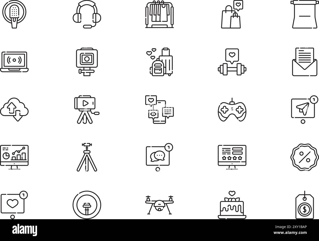 Blogger and influencer essentials icons collection is a vector ...