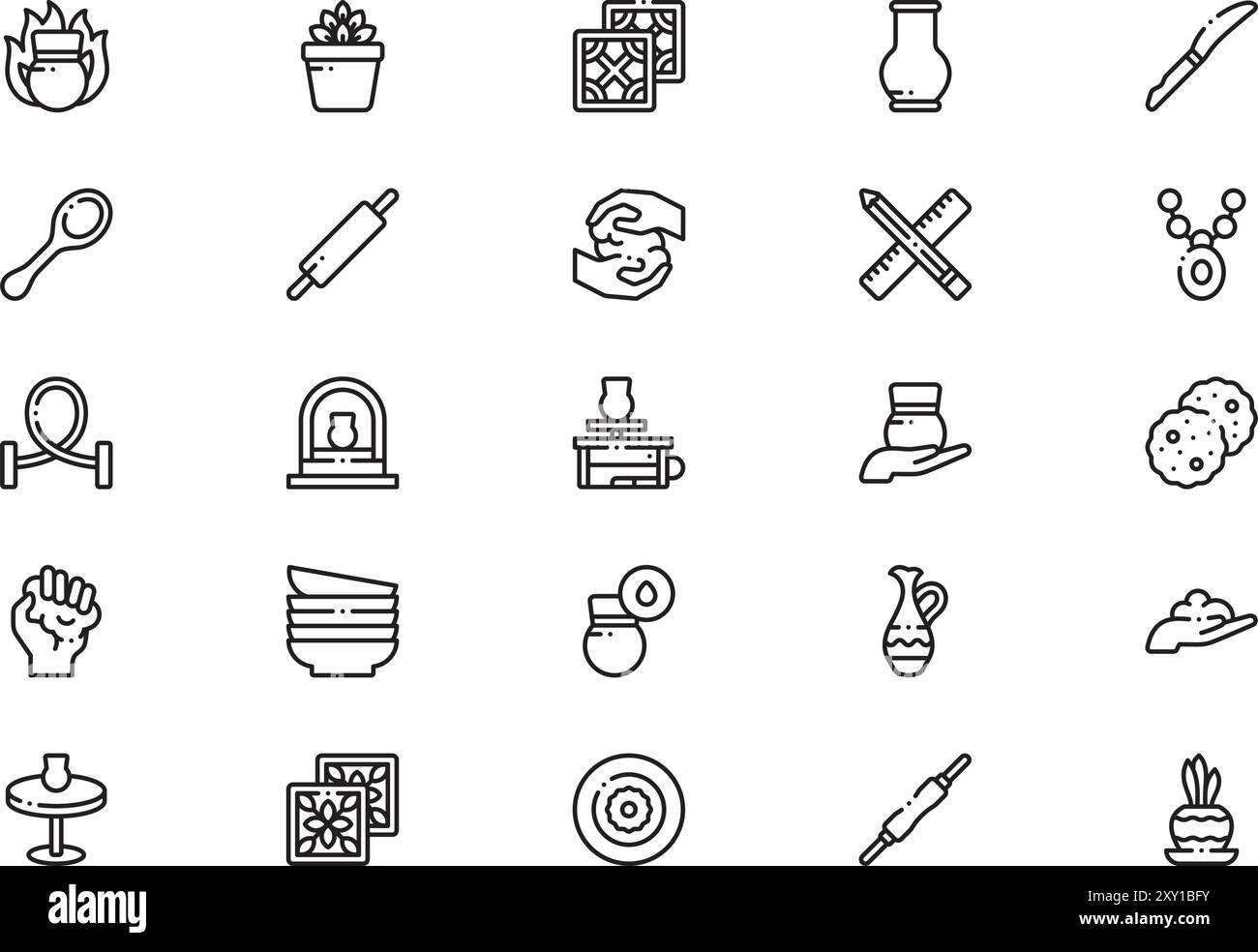 Pottery and ceramics icons collection is a vector illustration with ...
