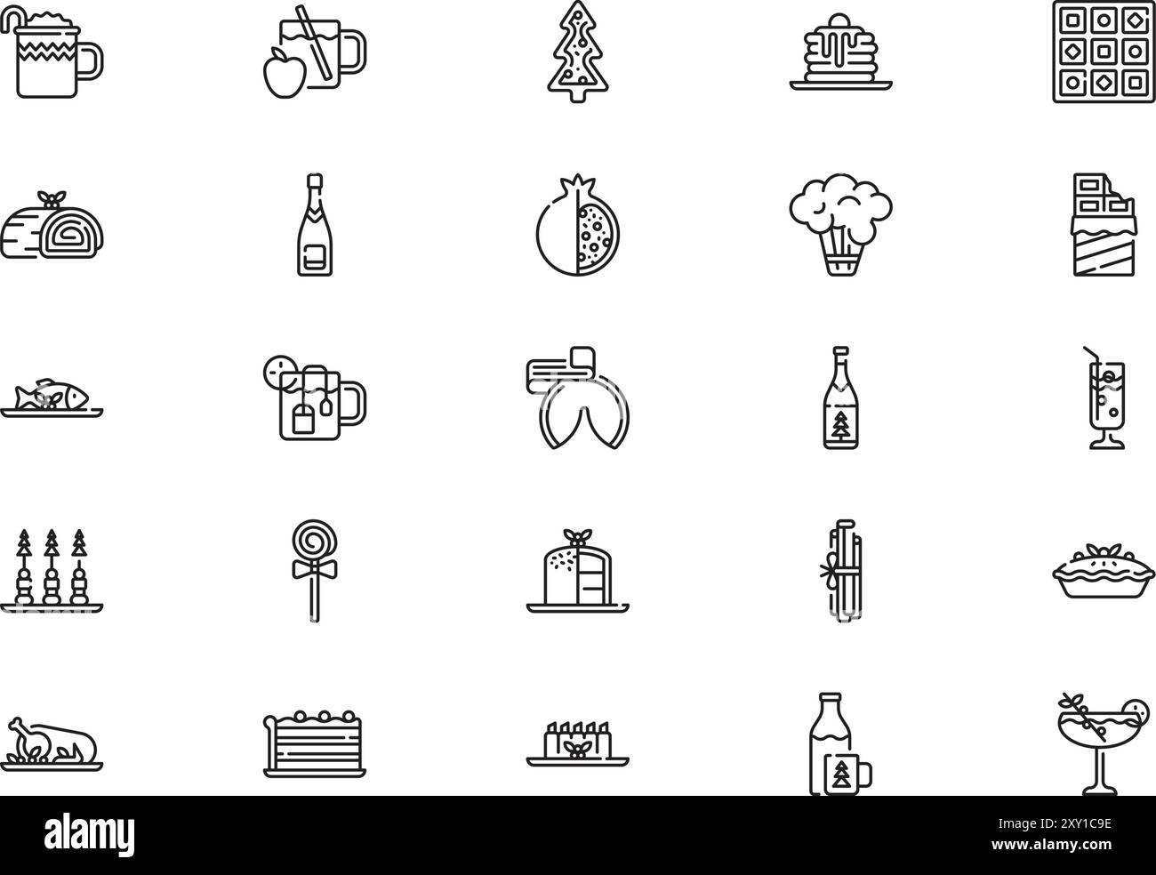 Christmas food and drinks icons collection is a vector illustration ...
