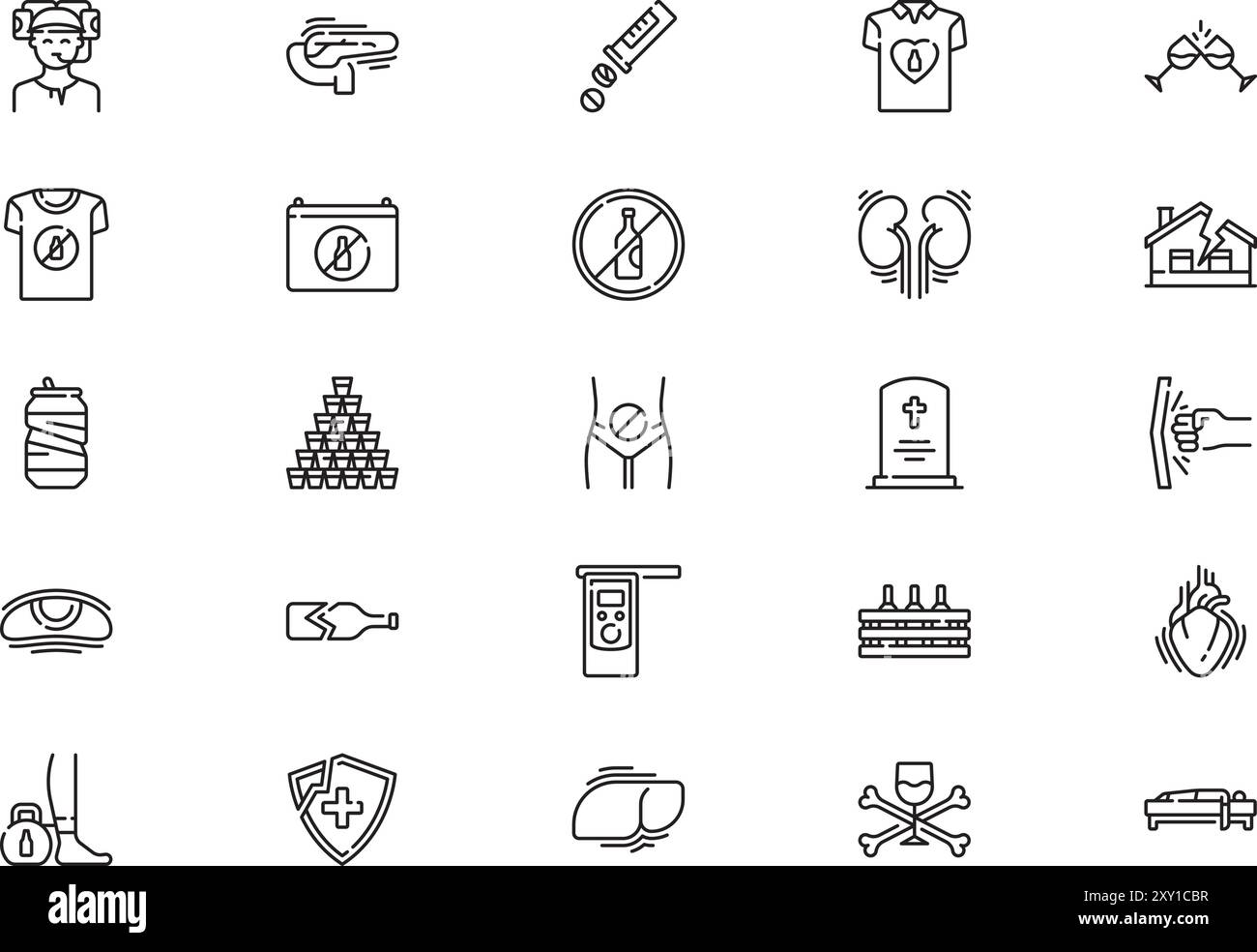 Alcoholism icons collection is a vector illustration with editable ...