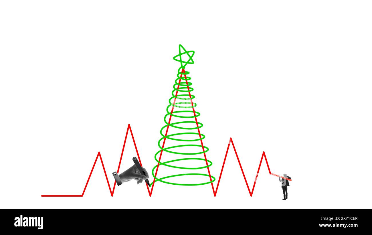 Red graph line forming Christmas tree, representing of business ...