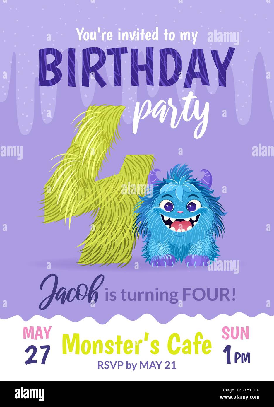 Birthday party invitation card with fluffy monster Stock Vector Image ...