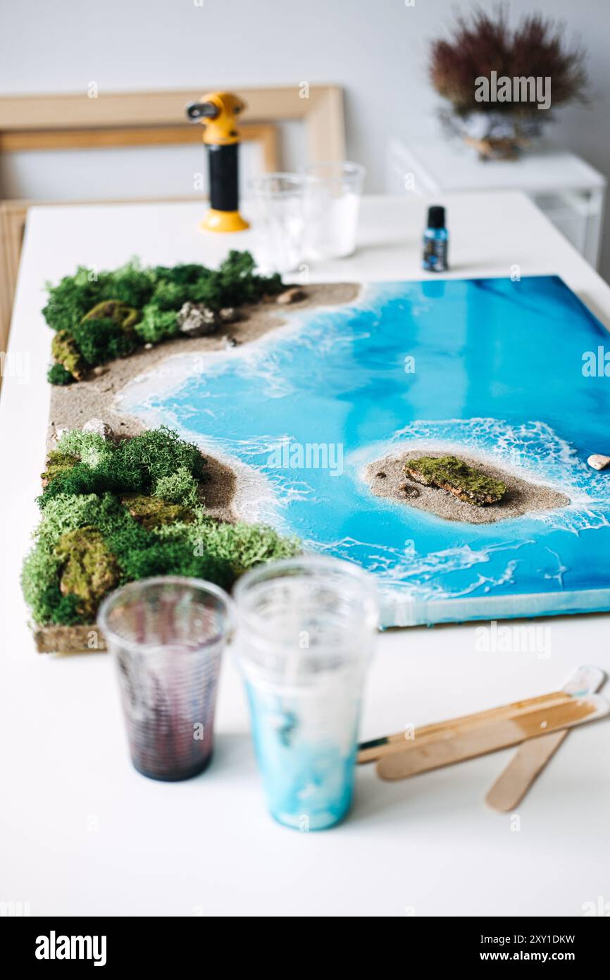 Exploring epoxy resin art with a DIY coastal landscape project in a ...