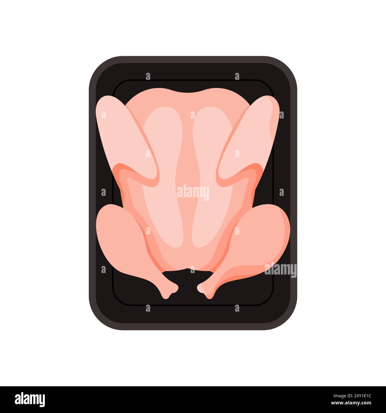 Plastic tray with raw whole chicken, top view of black rectangular ...