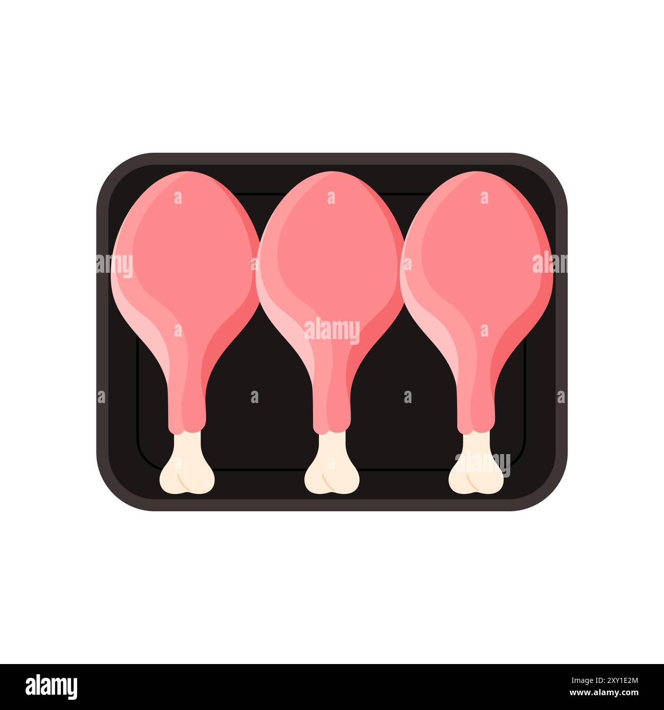 Plastic tray with chicken drumsticks in row, top view of black ...