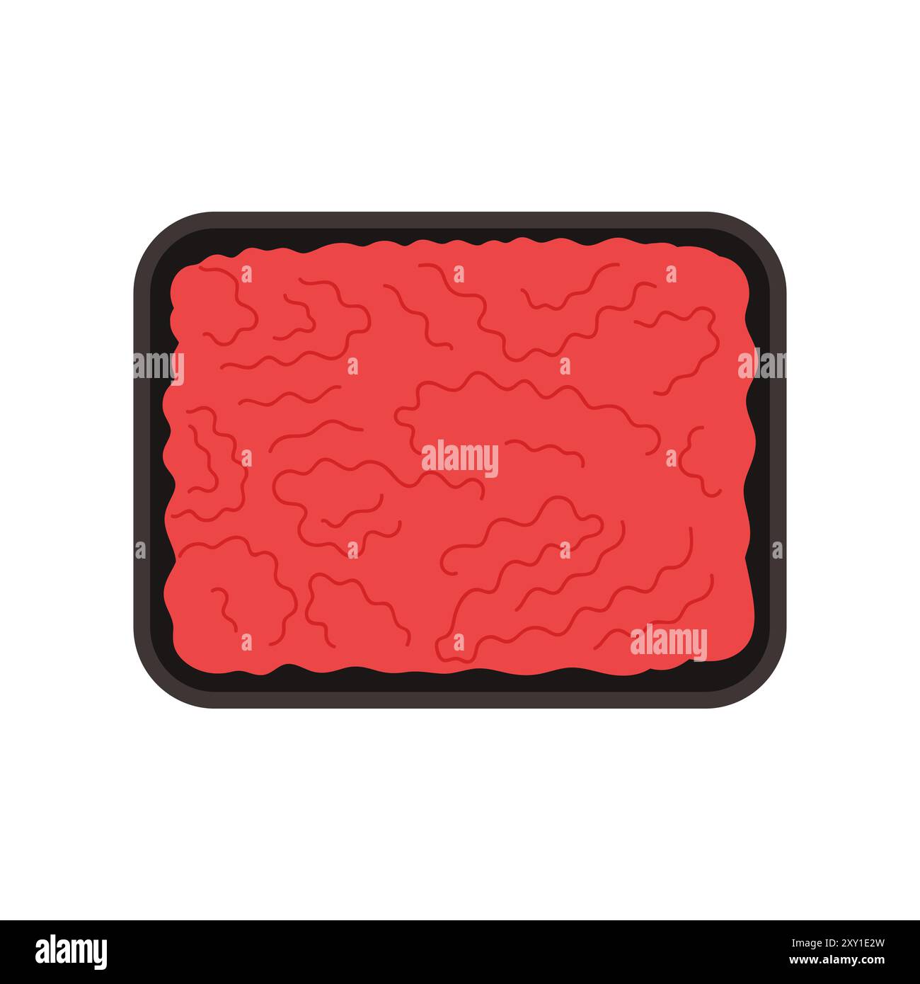 Plastic tray with ground beef meat, top view of black rectangular ...