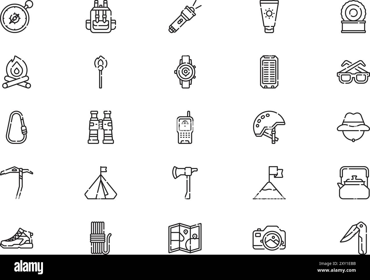 Hiking icons collection is a vector illustration with editable stroke ...
