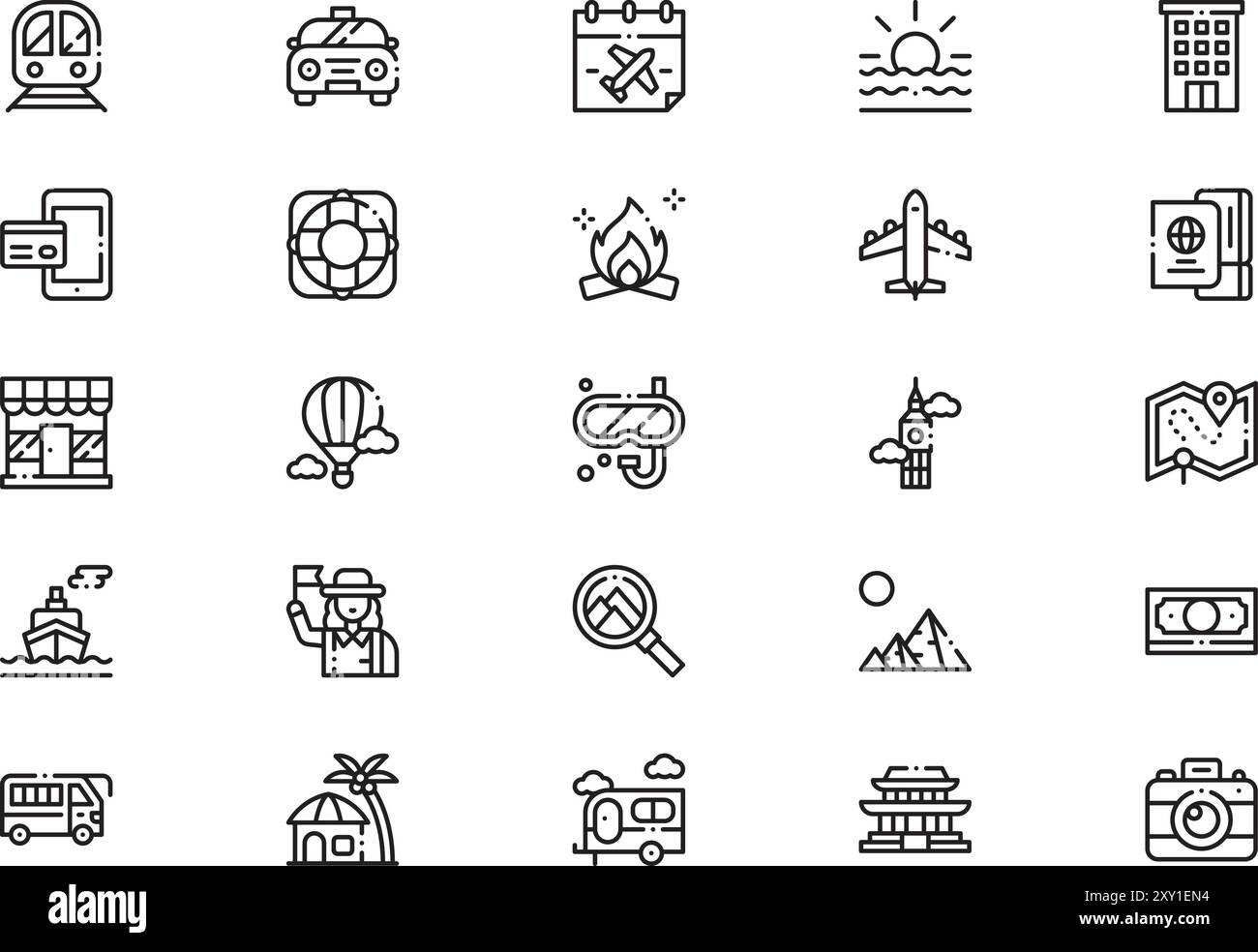Tourism icons collection is a vector illustration with editable stroke ...