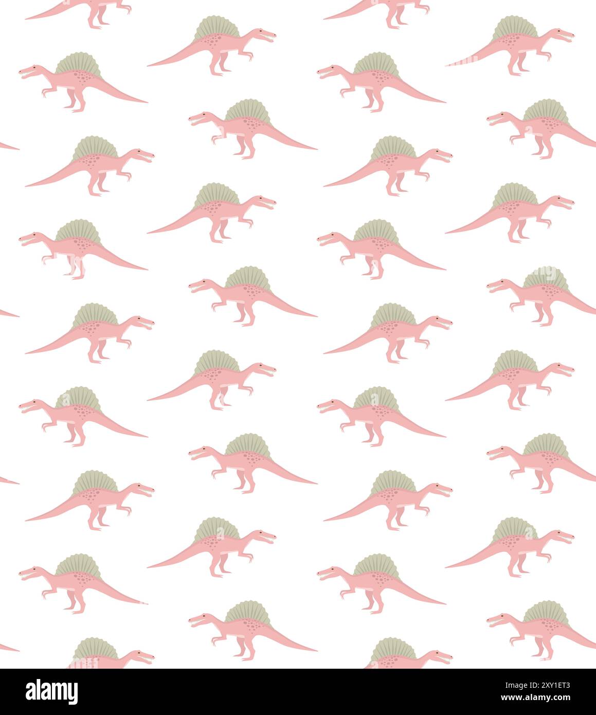 Vector seamless pattern of flat hand drawn pink spinosaurus dinosaur ...