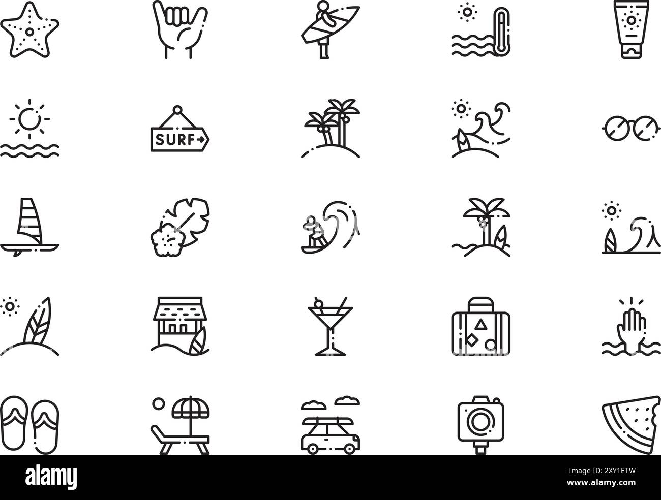 Surf icons collection is a vector illustration with editable stroke ...