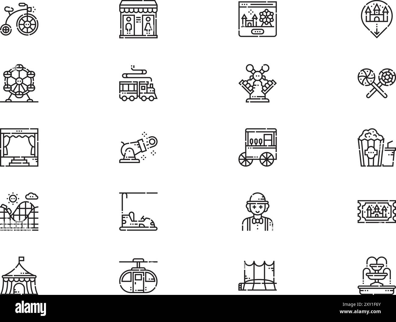 Amusement park icons collection is a vector illustration with editable ...