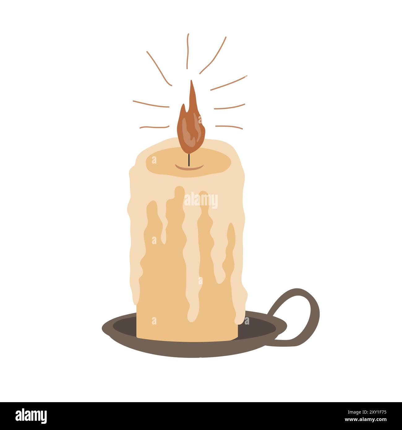 Flaming candle in a bronze or ceramic candle holder, Vector ...