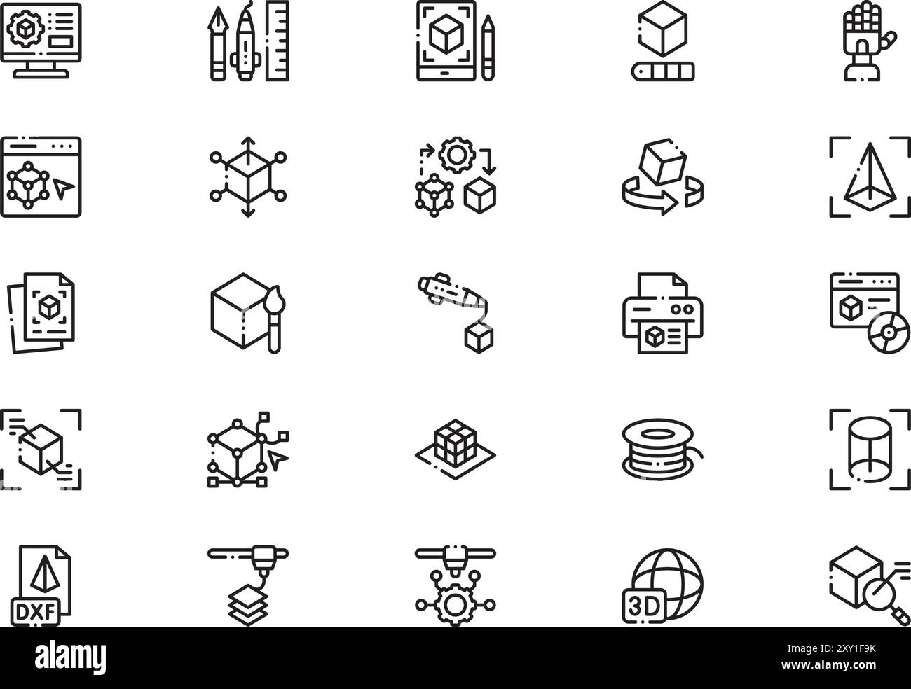 D printing icons collection is a vector illustration with editable stroke Stock Vector Image ...
