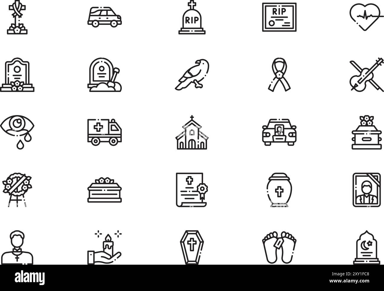 Funeral icons collection is a vector illustration with editable stroke ...