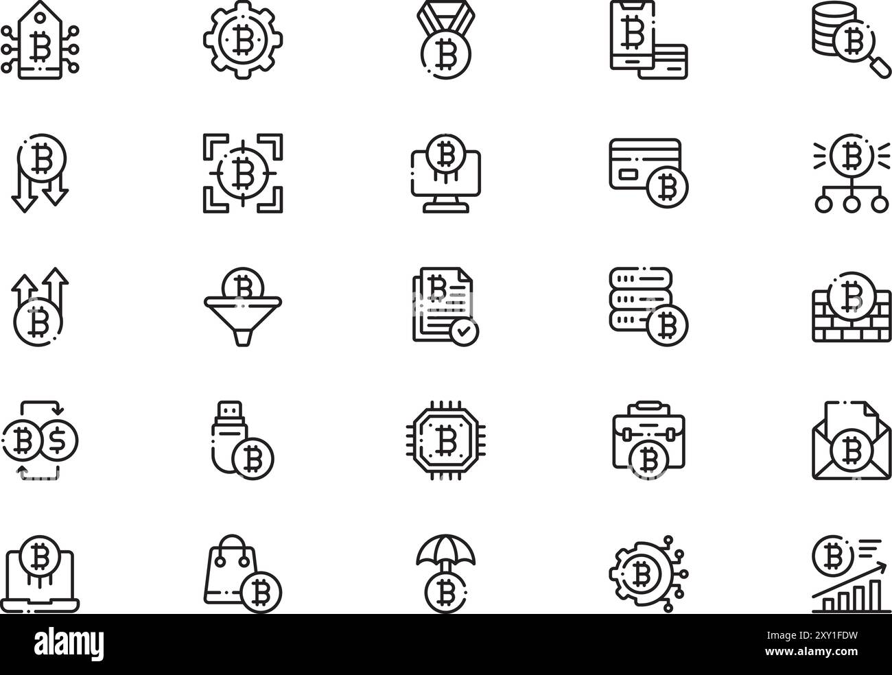 Bitcoin icons collection is a vector illustration with editable stroke ...