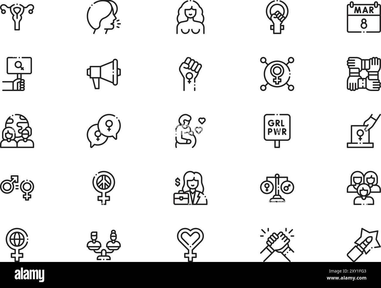 Feminism icons collection is a vector illustration with editable stroke ...