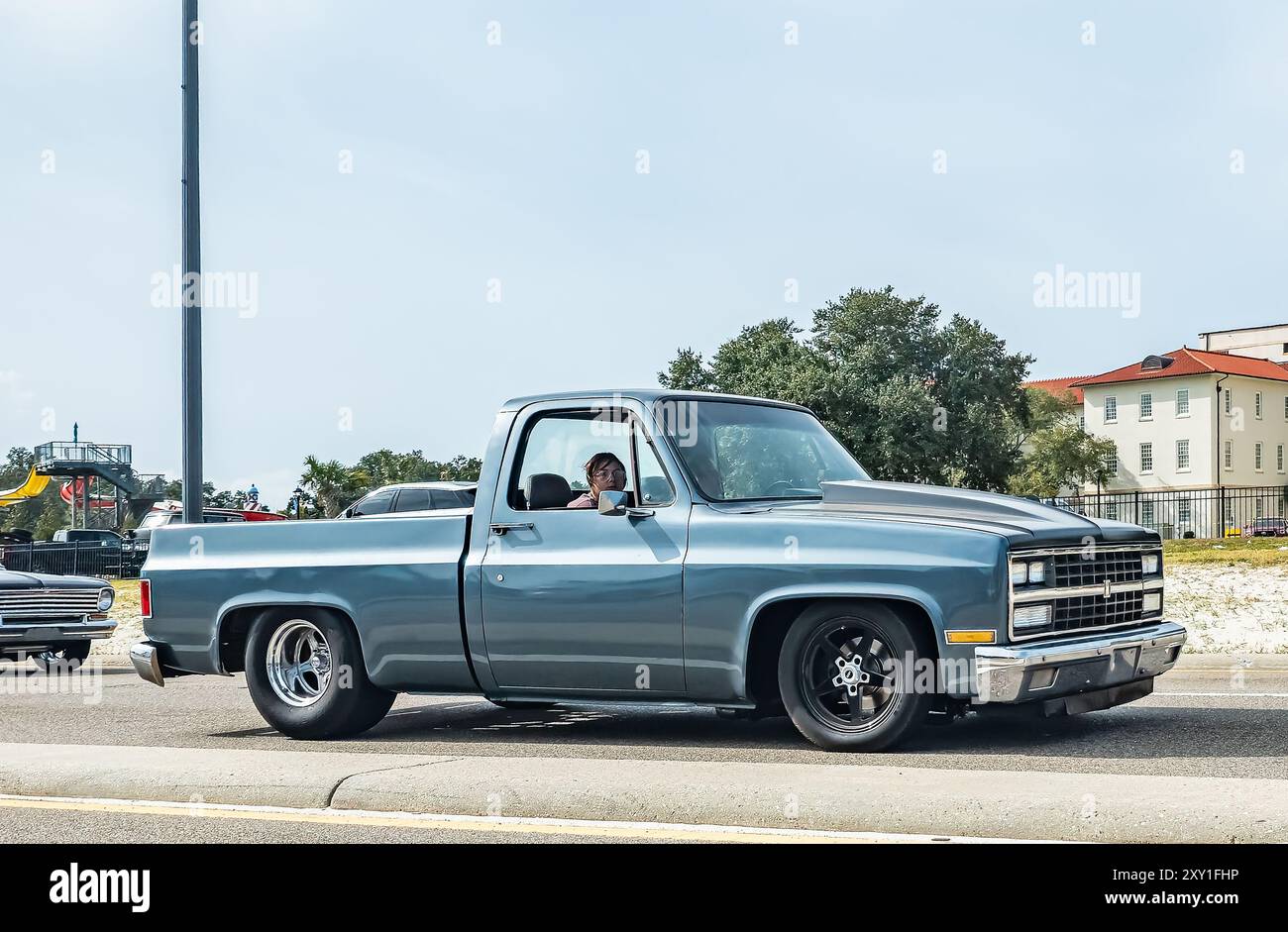 Gulfport, MS - October 05, 2023: Wide angle side view of a Custom 1986 ...