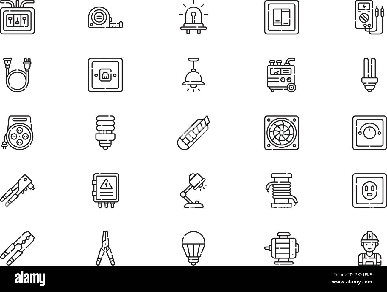 Electrician tools and elements icons collection is a vector ...