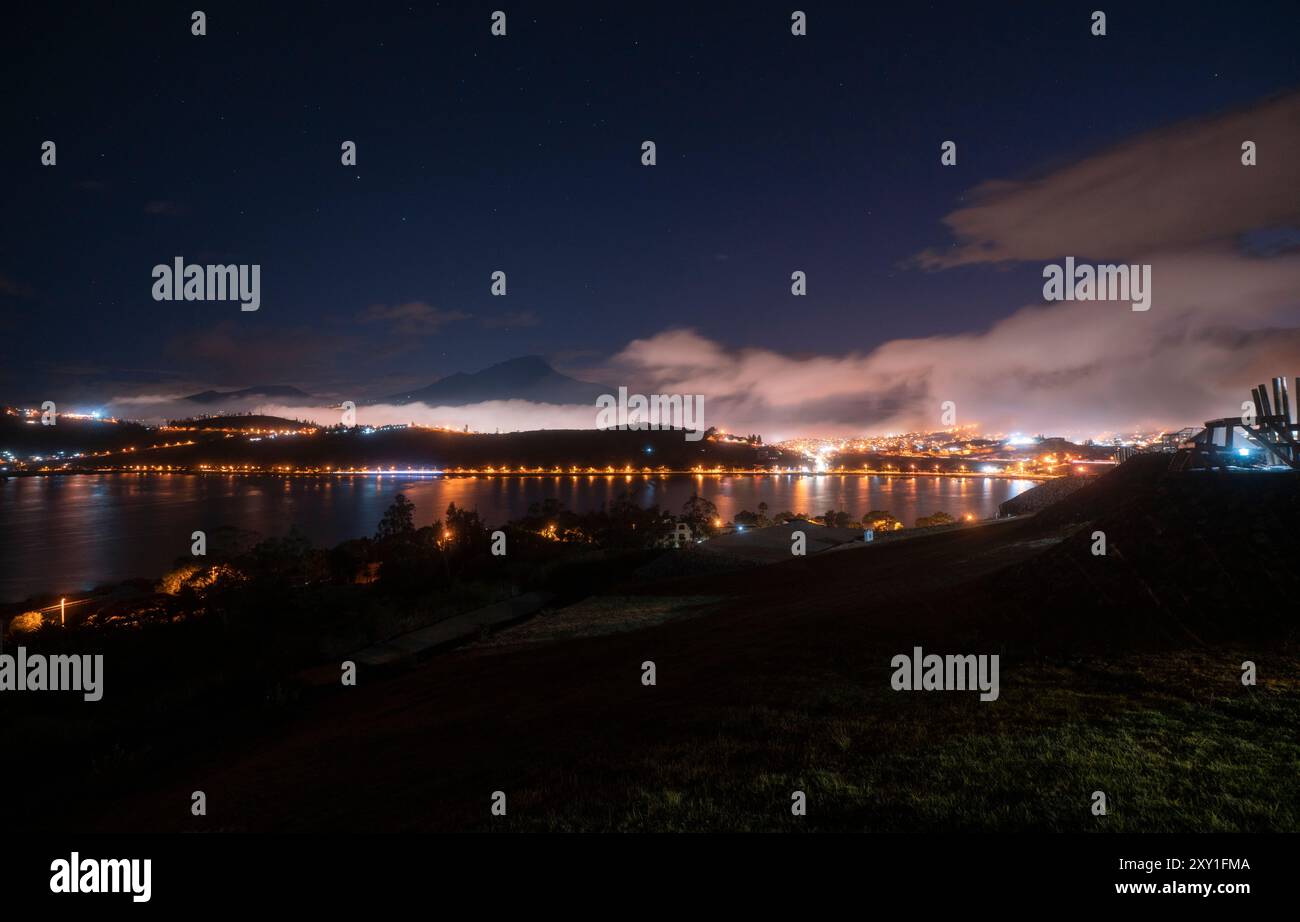 Night view of the Imbabura volcano and the city of Ibarra from the ...