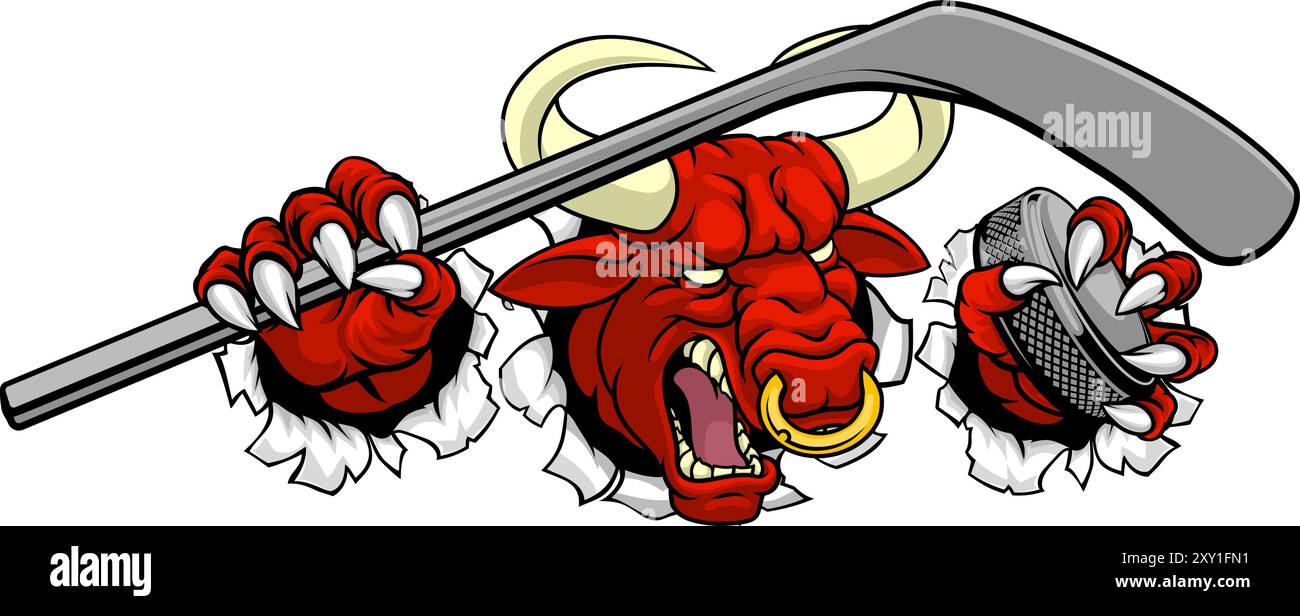 Bull Minotaur Longhorn Cow Ice Hockey Mascot Stock Vector Image & Art ...
