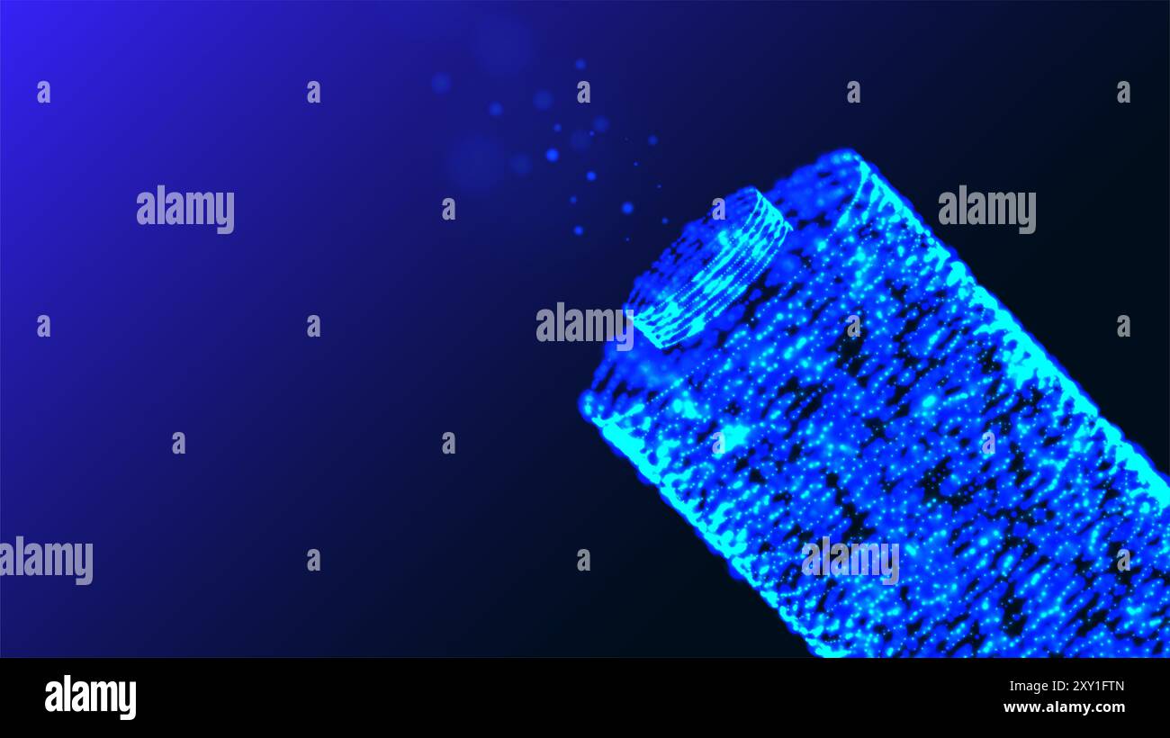 Battery close-up. Digital cells battery from gloving particles. Fast ...