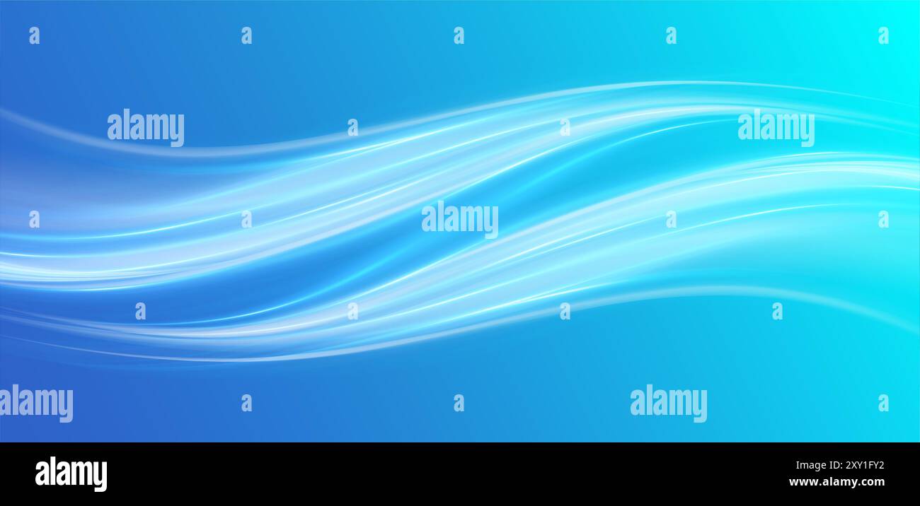 Soft blue curved lines of fresh smell. 3D glossy waves. Waves showing a ...