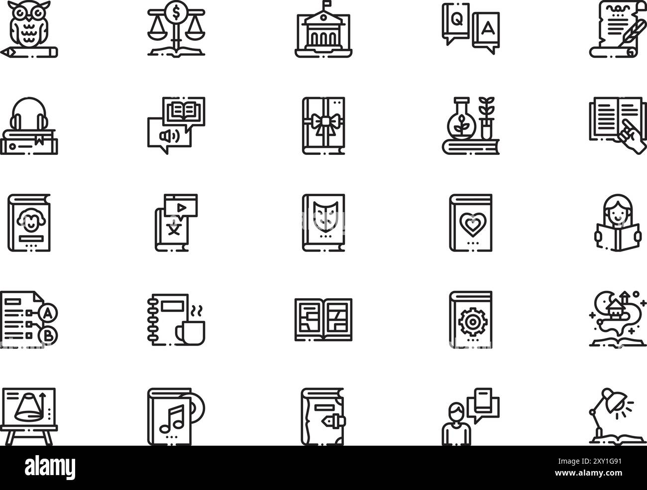 Literacy icons collection is a vector illustration with editable stroke ...