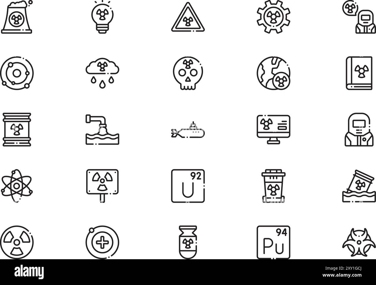 Nuclear energy icons collection is a vector illustration with editable ...