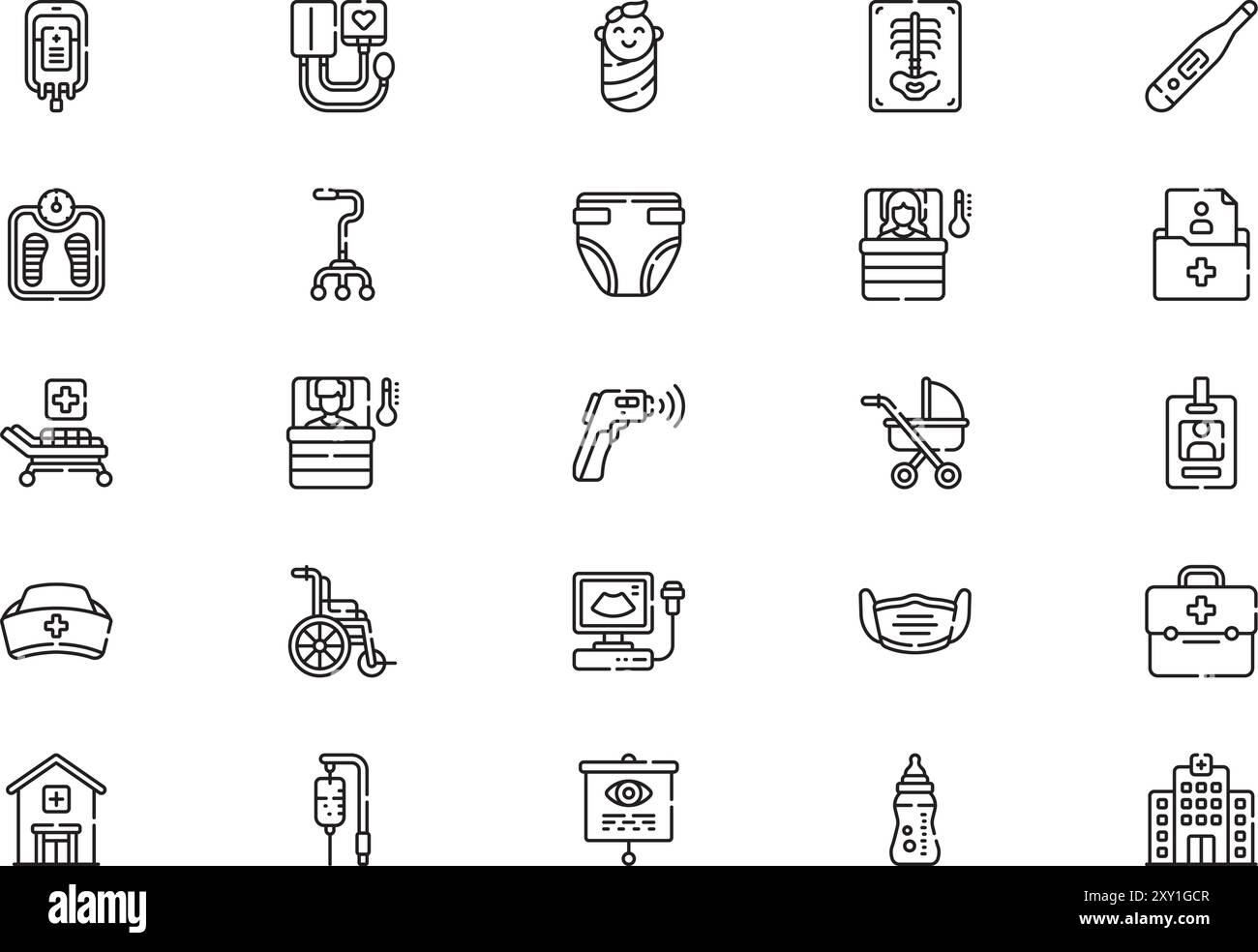 Nursing icons collection is a vector illustration with editable stroke ...