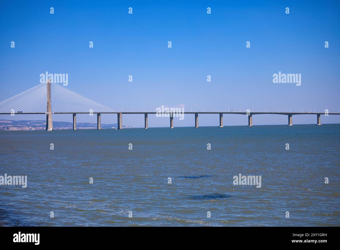 Vasco da Gama Bridge a cable-stayed road bridge across the Tagus River ...