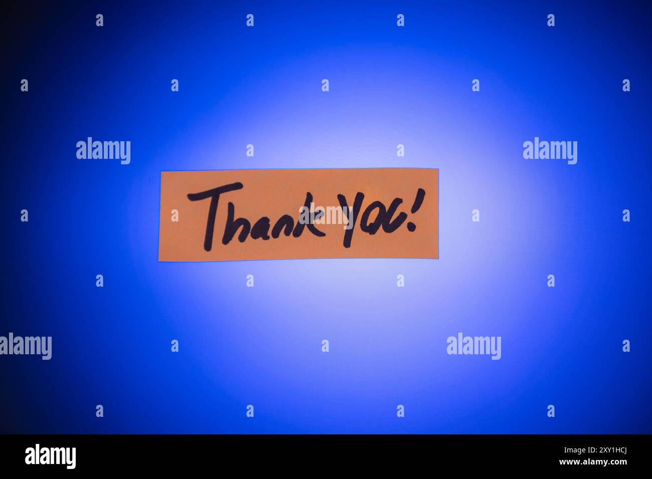 A thank you note on a computer screen. The note is on a blue screen ...