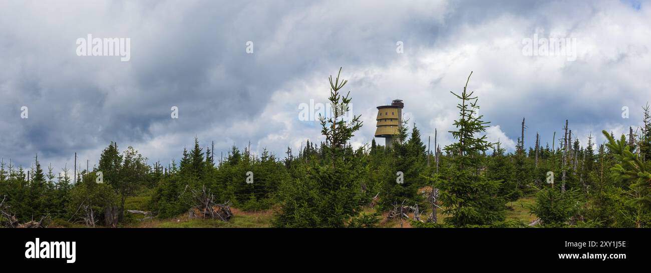 Panoramic view with lookout tower Polednik, national park Sumava, Czech ...
