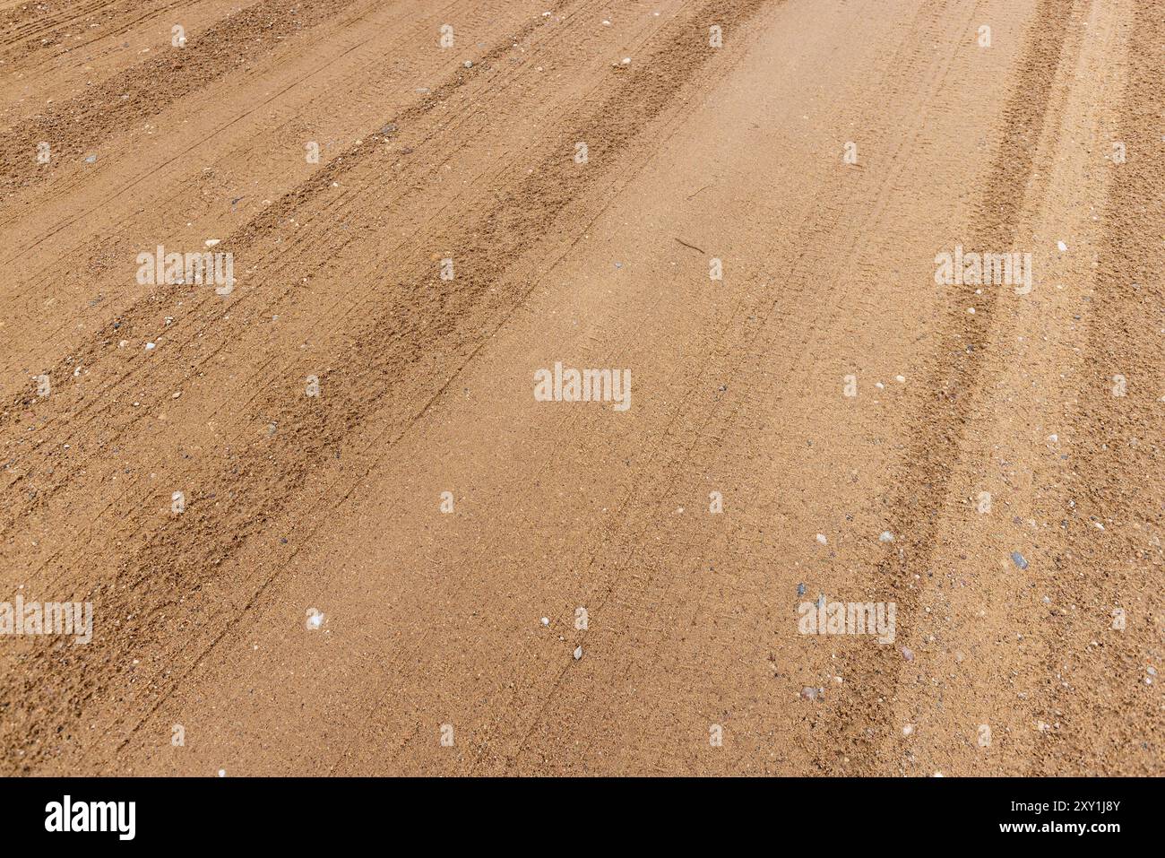 wet rain field sandy country road, closeup of a part of a wet road ...